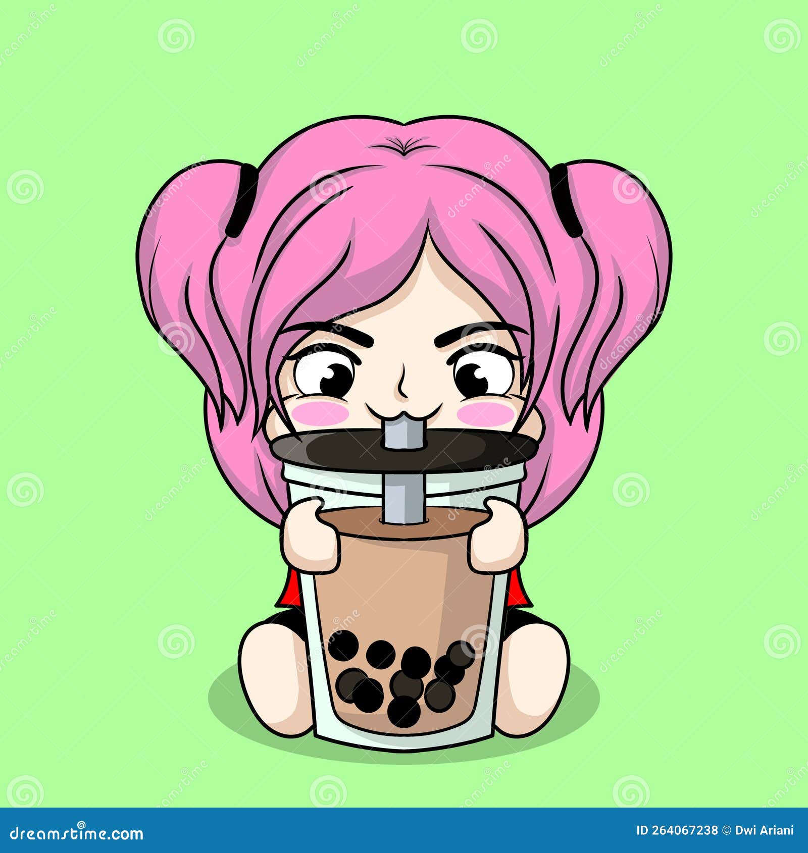 Cute Chibi Girl Drinking Bubble Milk Tea Stock Vector - Illustration of ...
