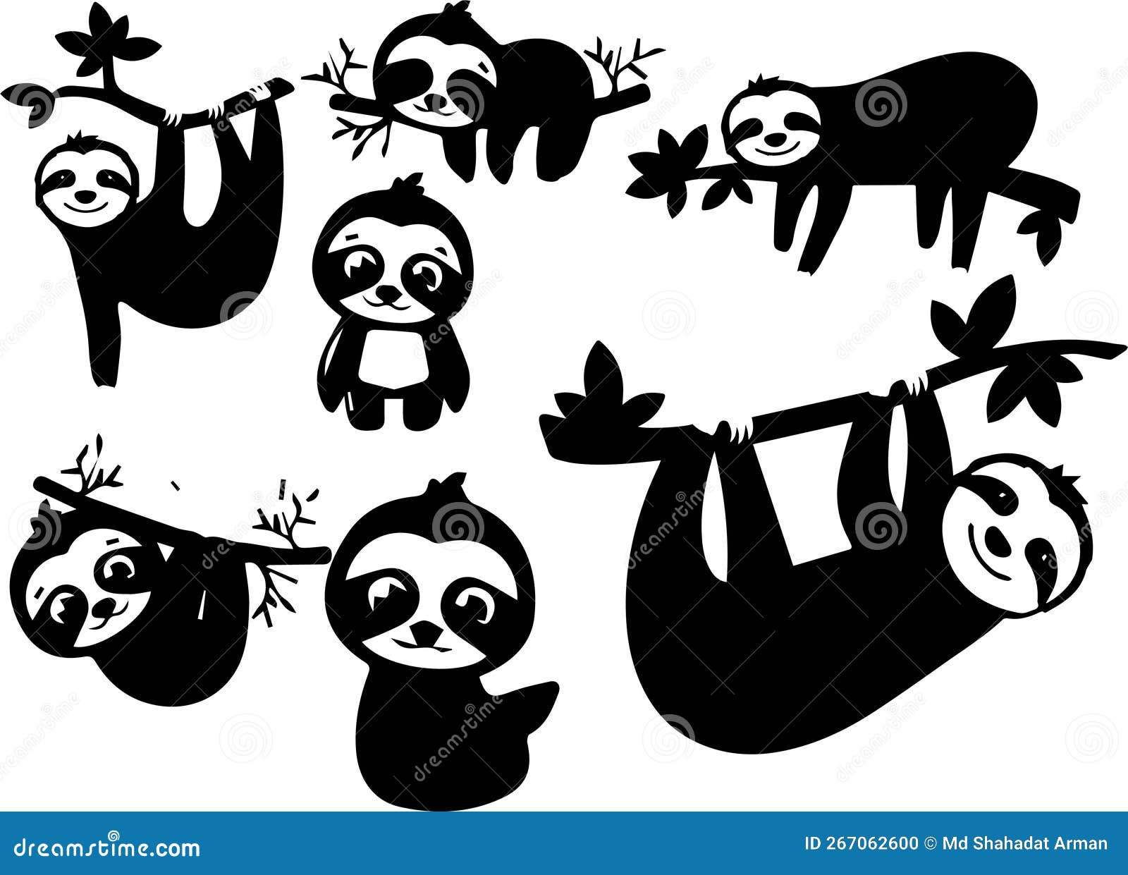 Sloth Silhouette Set , Sloth Vector Design, Sloth Icon Set Stock Vector ...