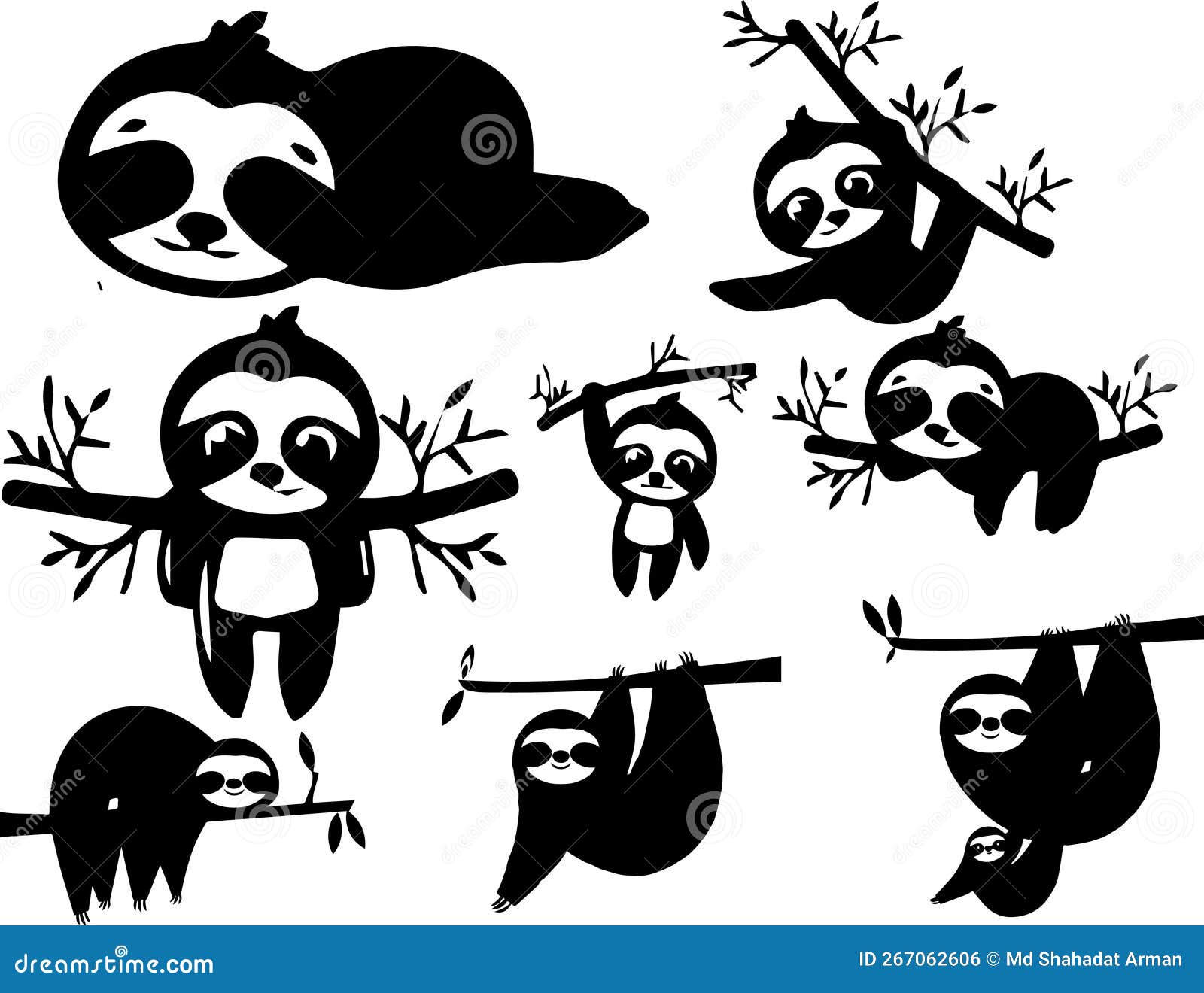 Sloth Silhouette Set , Sloth Vector Design, Sloth Icon Set Stock Vector ...