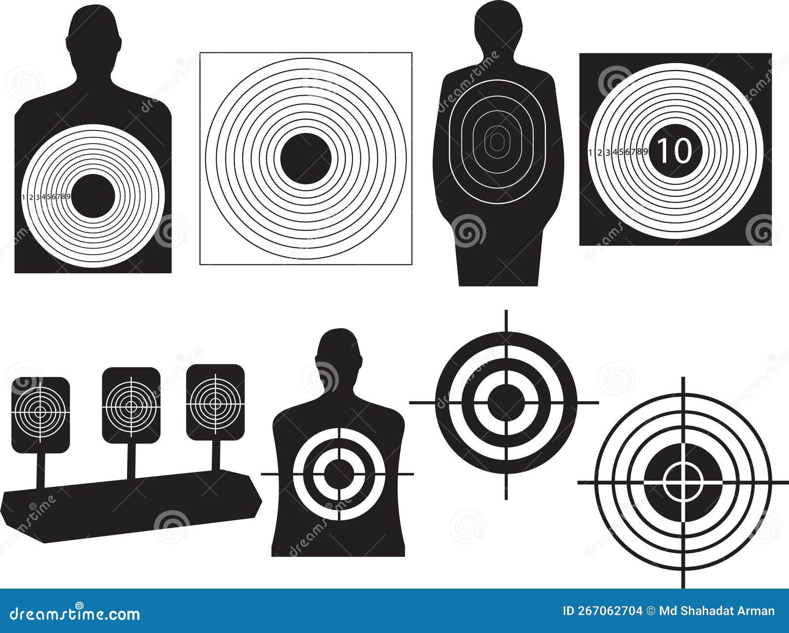 Bullet Target Silhouette Set Stock Vector - Illustration of silhouette ...