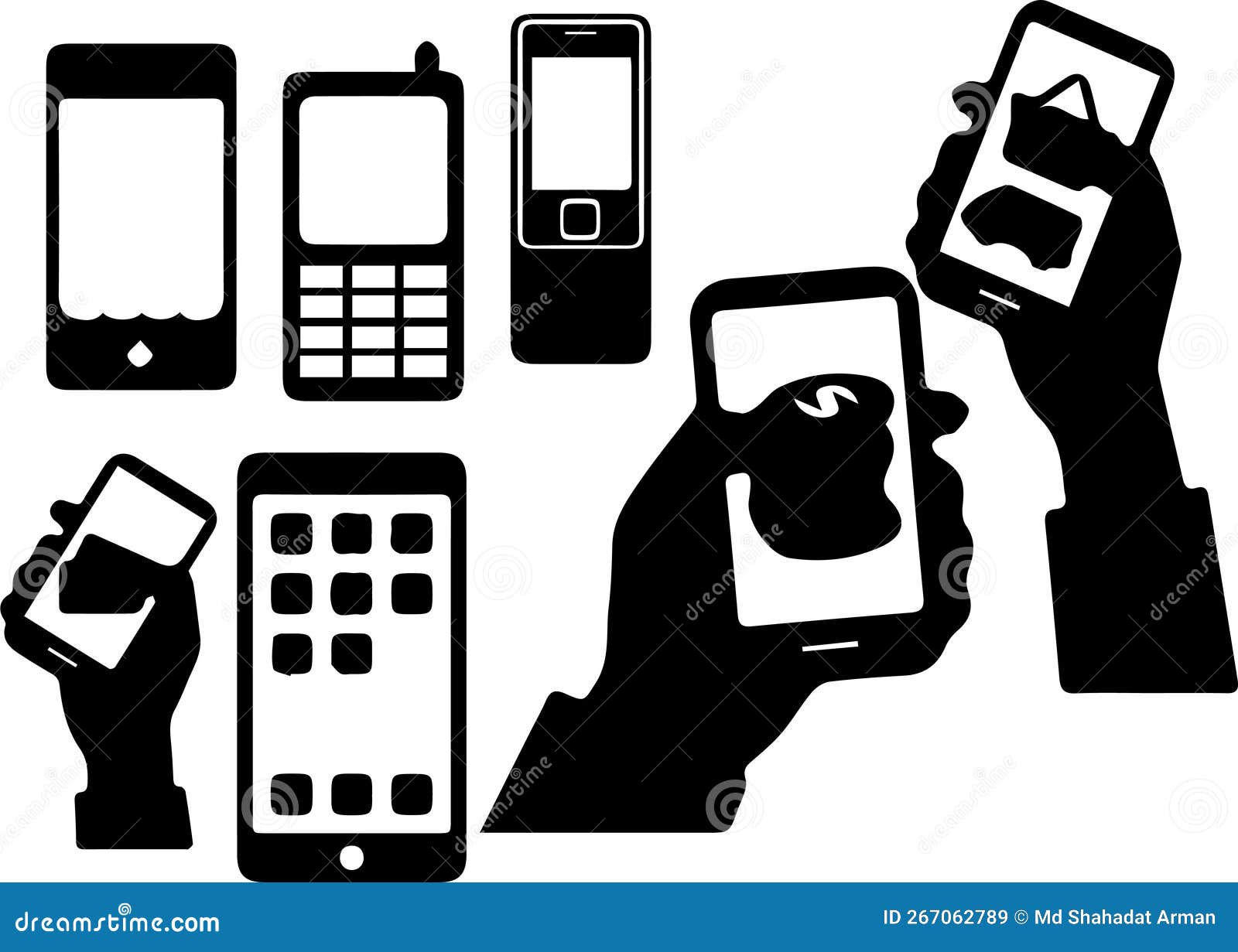 Cell Phone silhouette Set stock vector. Illustration of front - 267062789