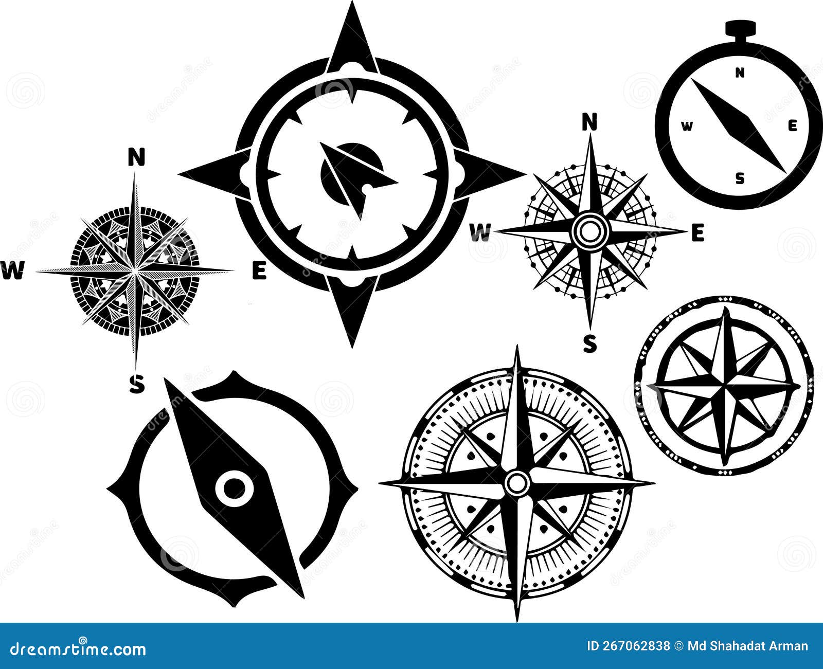 Compass silhouette Set stock vector. Illustration of arrow - 267062838