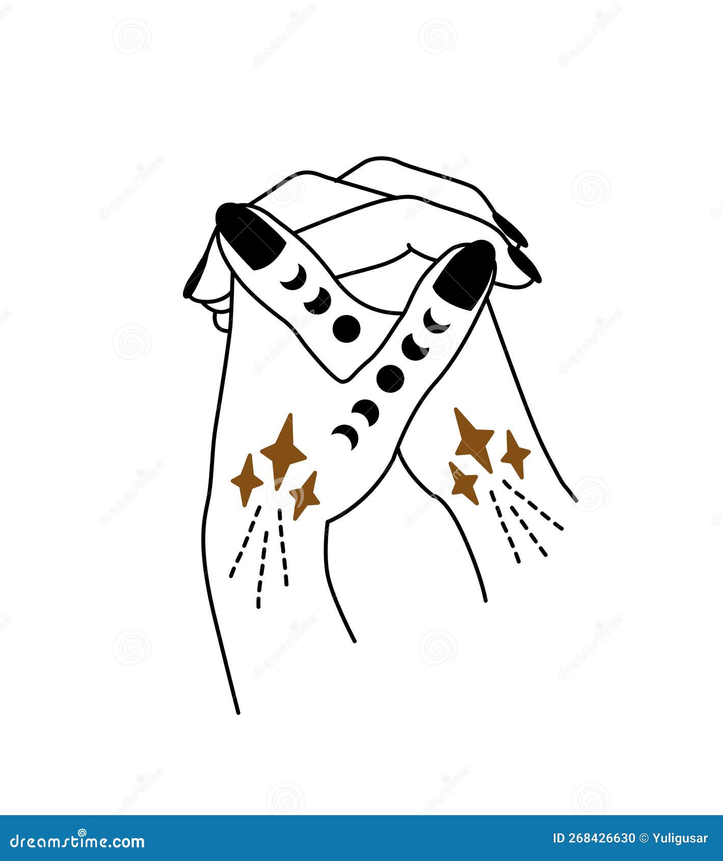 Linear Vector Illustration of Hands. Drawn Magical Symbols Stock Vector ...