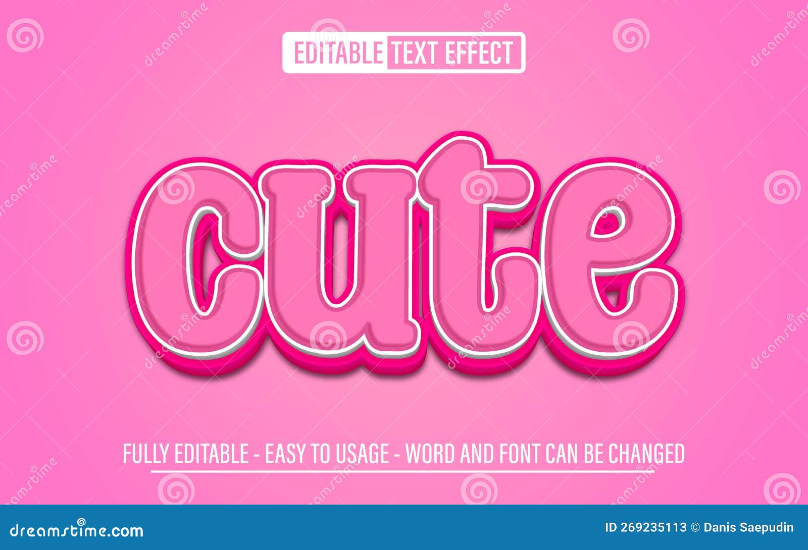 Cute Pink 3d text effect stock vector. Illustration of style - 269235113