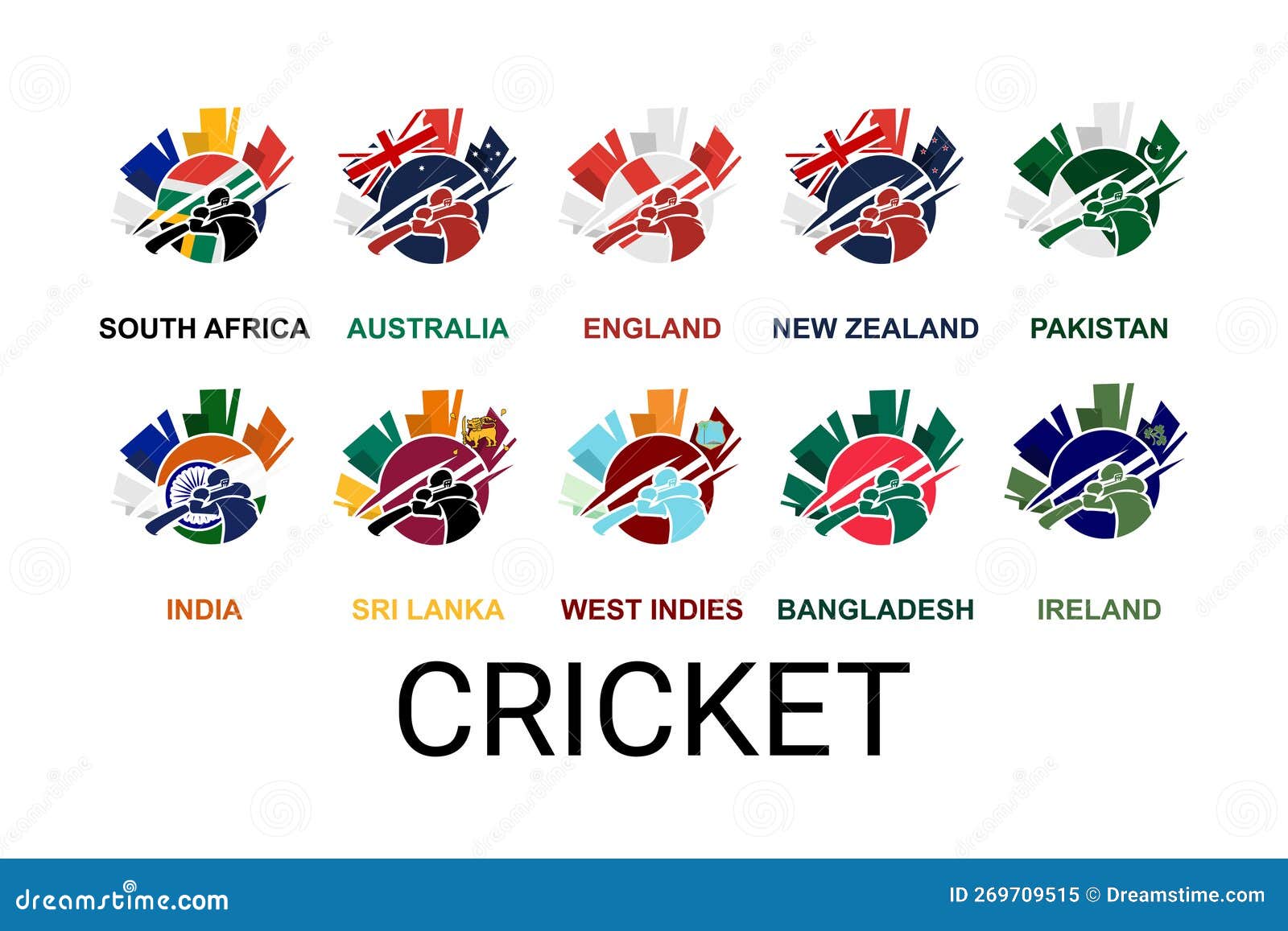 Set of Icons of Women S Cricket National Team. Stock Vector ...