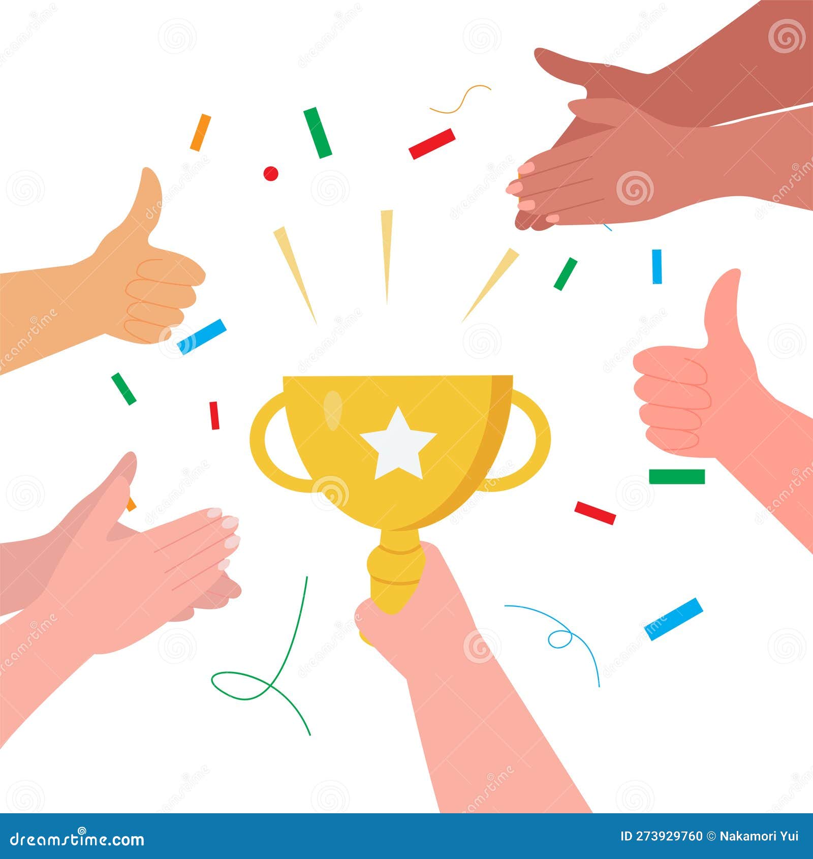 Hand with Golden Cup. Clap and Thumb Up Hand. Champion Golden Trophy ...