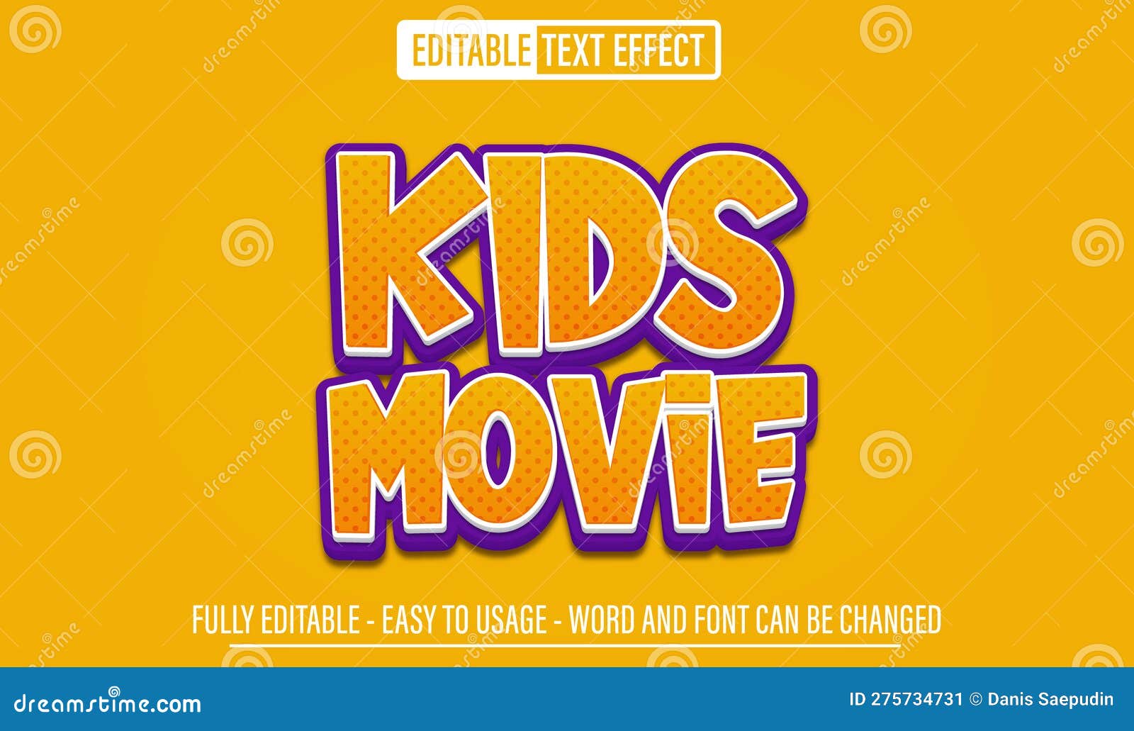 Kids Movie 3d Editable Text Effect Template Stock Vector - Illustration ...