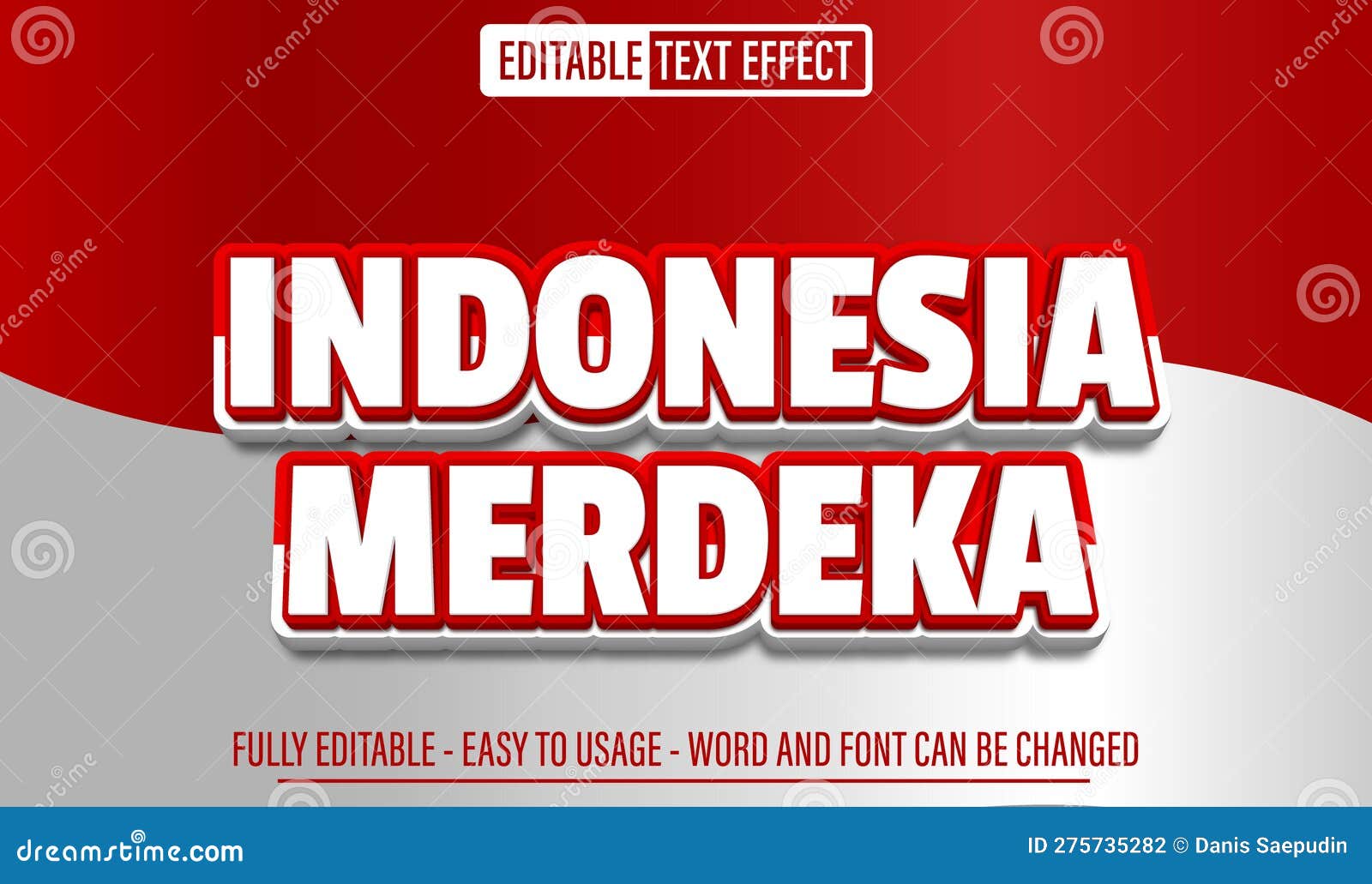 Indonesia Merdeka 3d Editable Text Effect Stock Vector - Illustration ...
