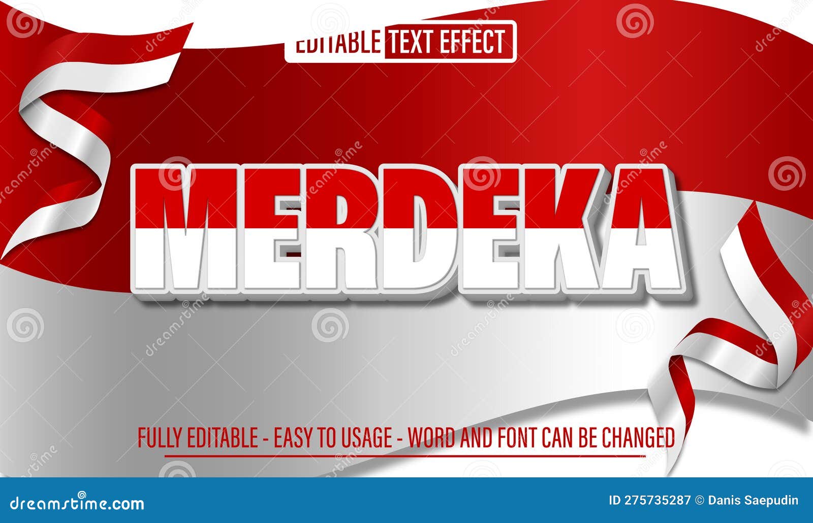 Merdeka 3d Editable Text Effect Template Stock Vector - Illustration of ...