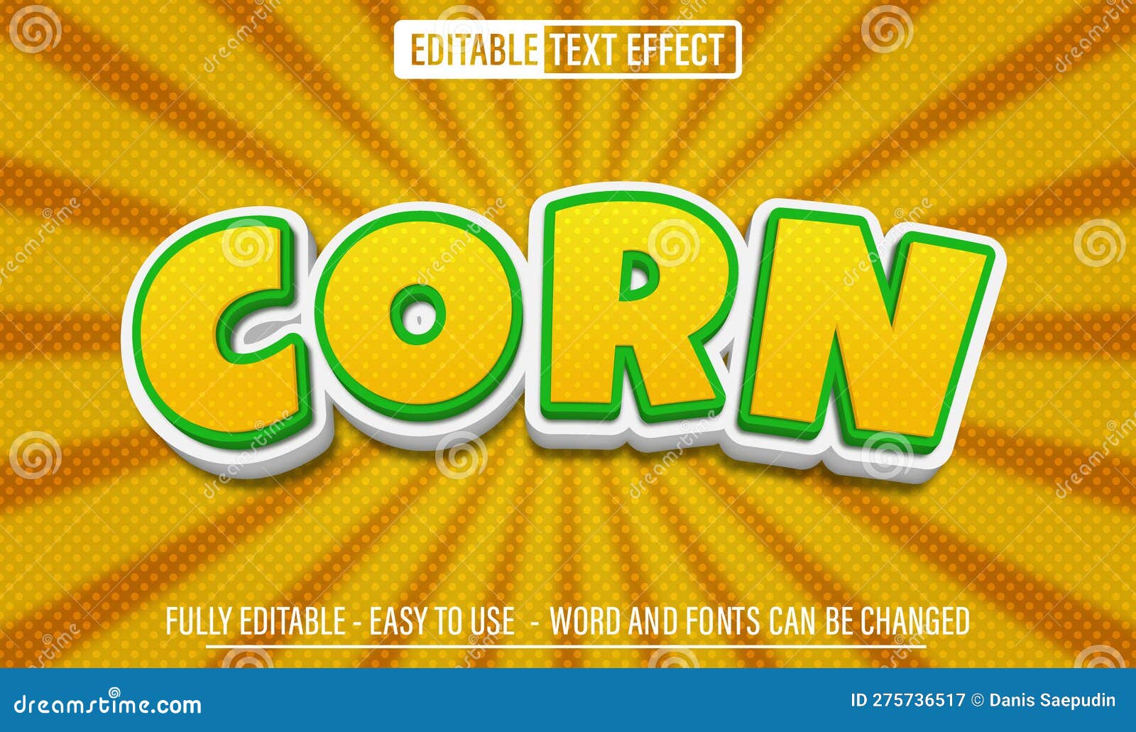 Corn 3d Editable Text Effect Template Stock Vector - Illustration of ...