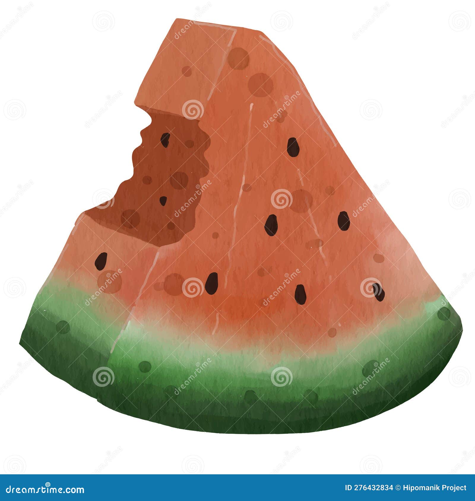 Watermelon With Bites Mark Isolated On White Background. Watercolor ...