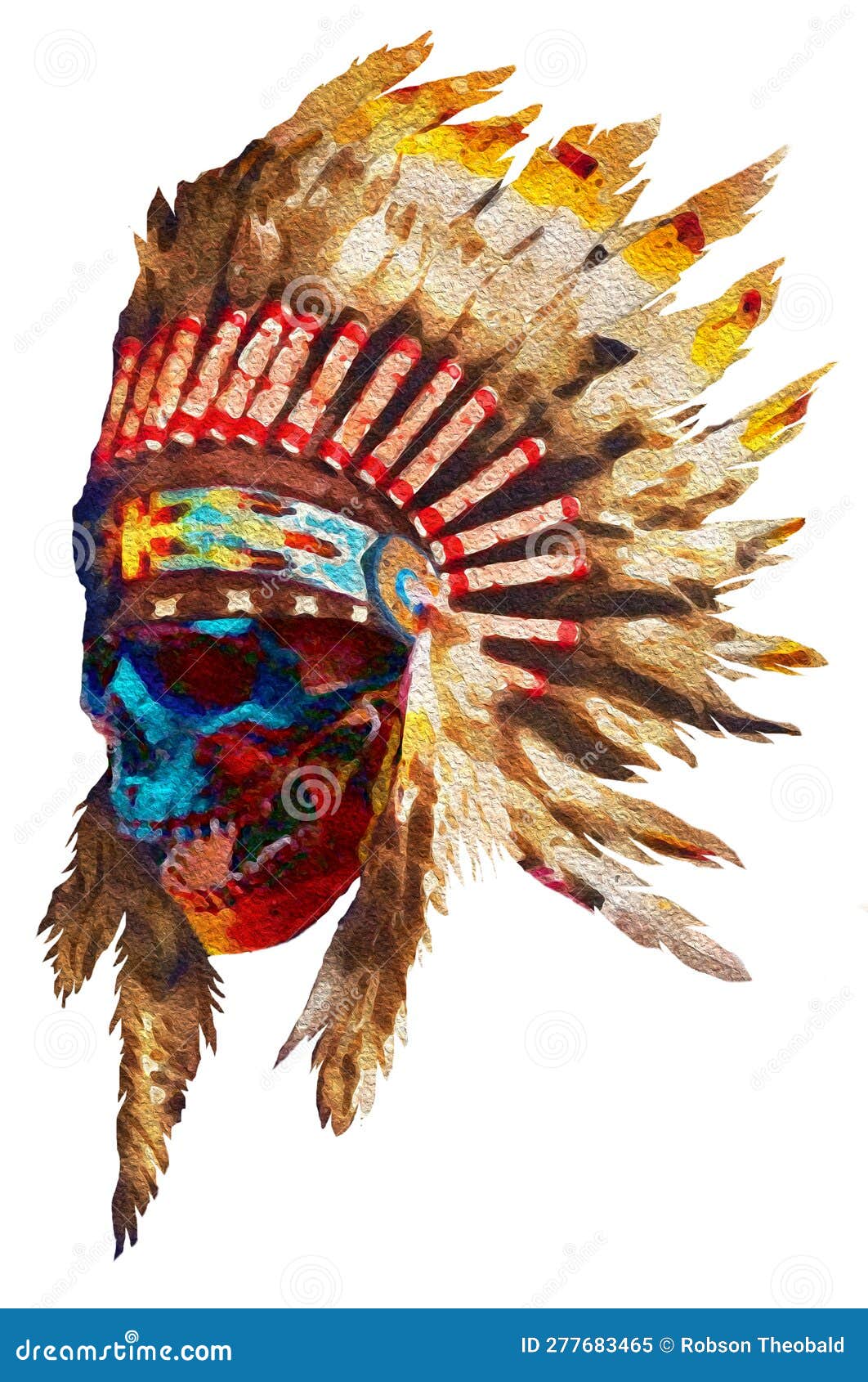 Indian Skull With Headdress Of Feathers. The Leader Of A Tribe Of ...