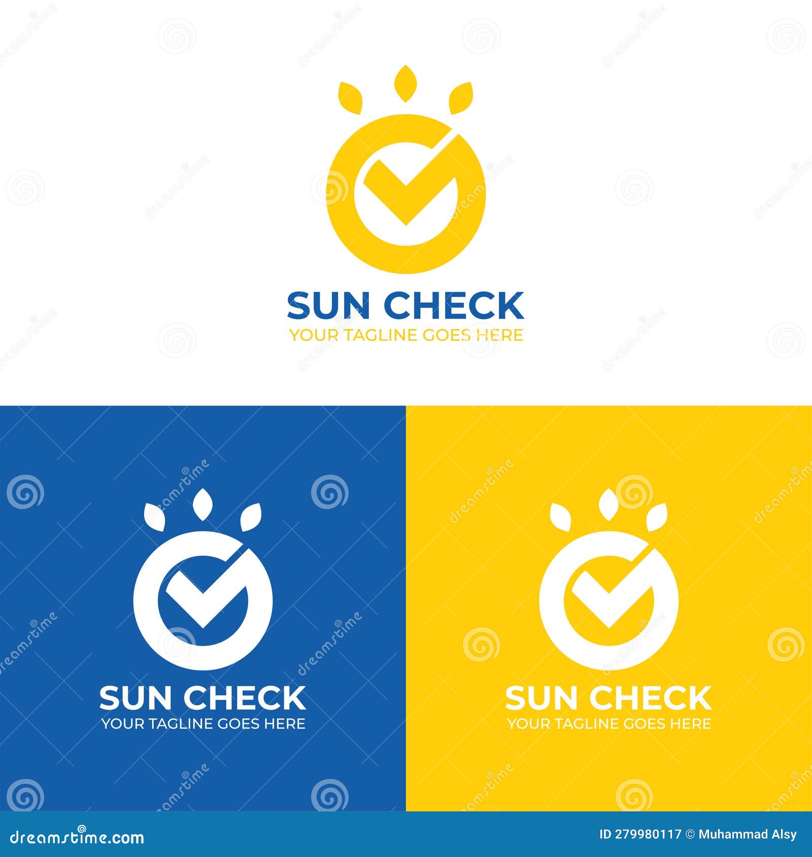 Sun Check Logo Vector Design in Blue and Yellow Colors, Logo Abstract ...