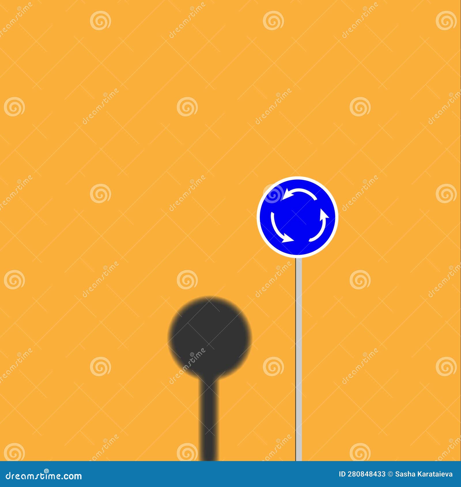 Illuminated Road Sign with Roundabout Displaying Its Own Shadow Stock ...