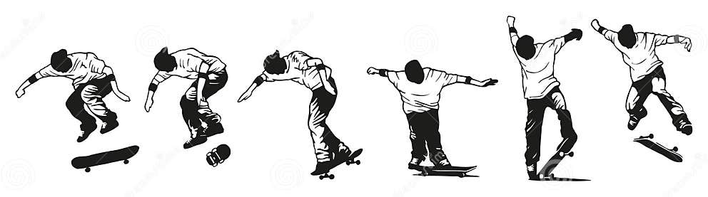 Sequence of Radical Tricks on Skateboard. Stock Vector - Illustration ...