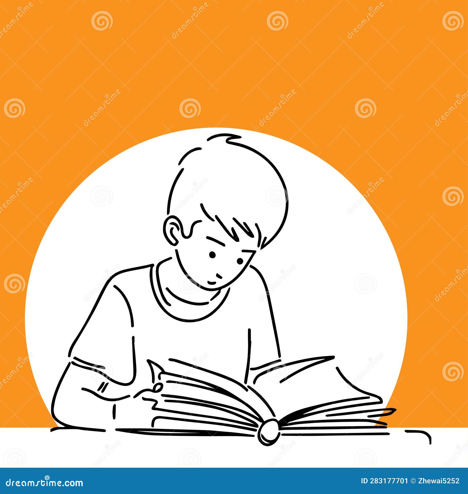 A Boy Reading Book Drawing in Line Art, Eps Jpg Editable. Stock Vector ...