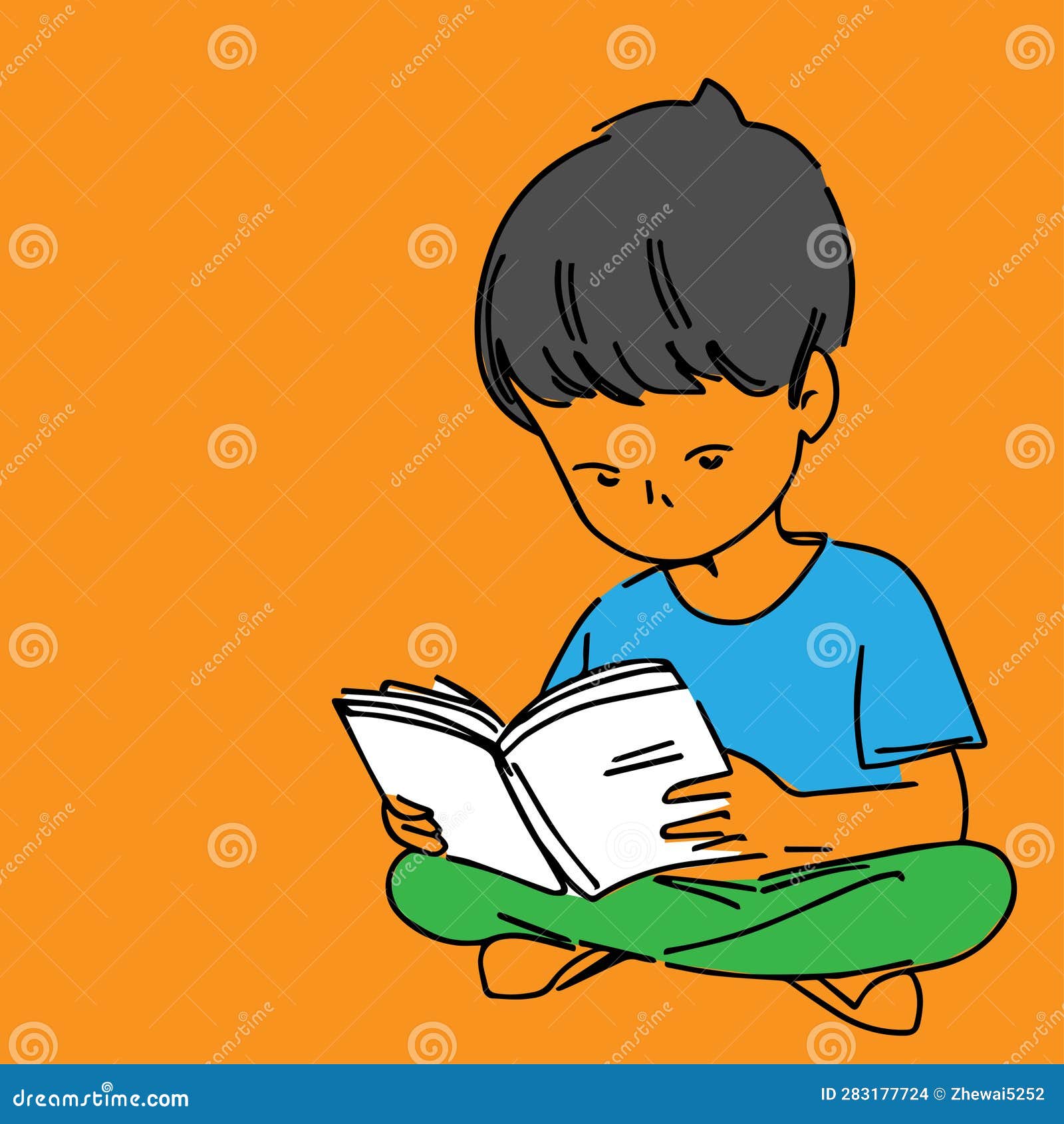 A Boy Reading Book Drawing in Line Art, Eps Jpg Editable. Stock Vector ...