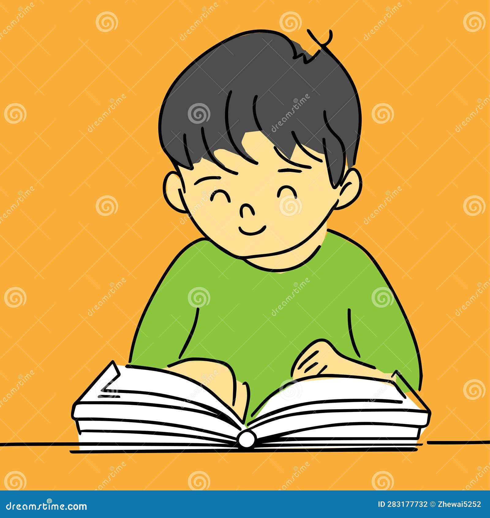 A Boy Reading Book Drawing in Line Art, Eps Jpg Editable. Stock Vector ...