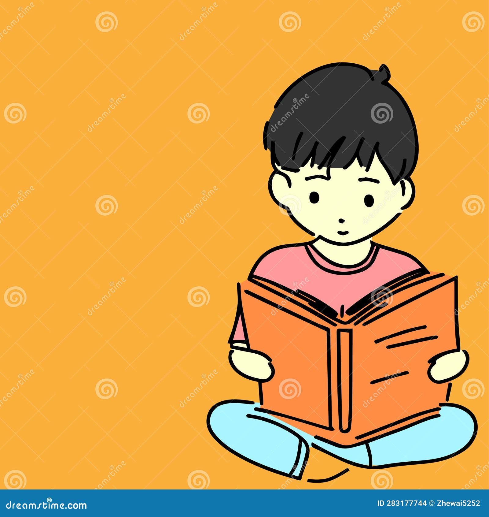 A Boy Reading Book Drawing in Line Art, Eps Jpg Editable. Stock Vector ...
