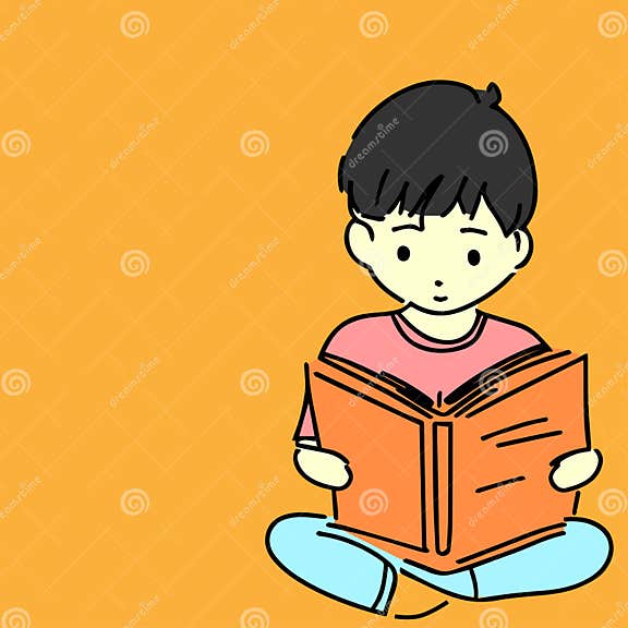 A Boy Reading Book Drawing in Line Art, Eps Jpg Editable. Stock Vector ...