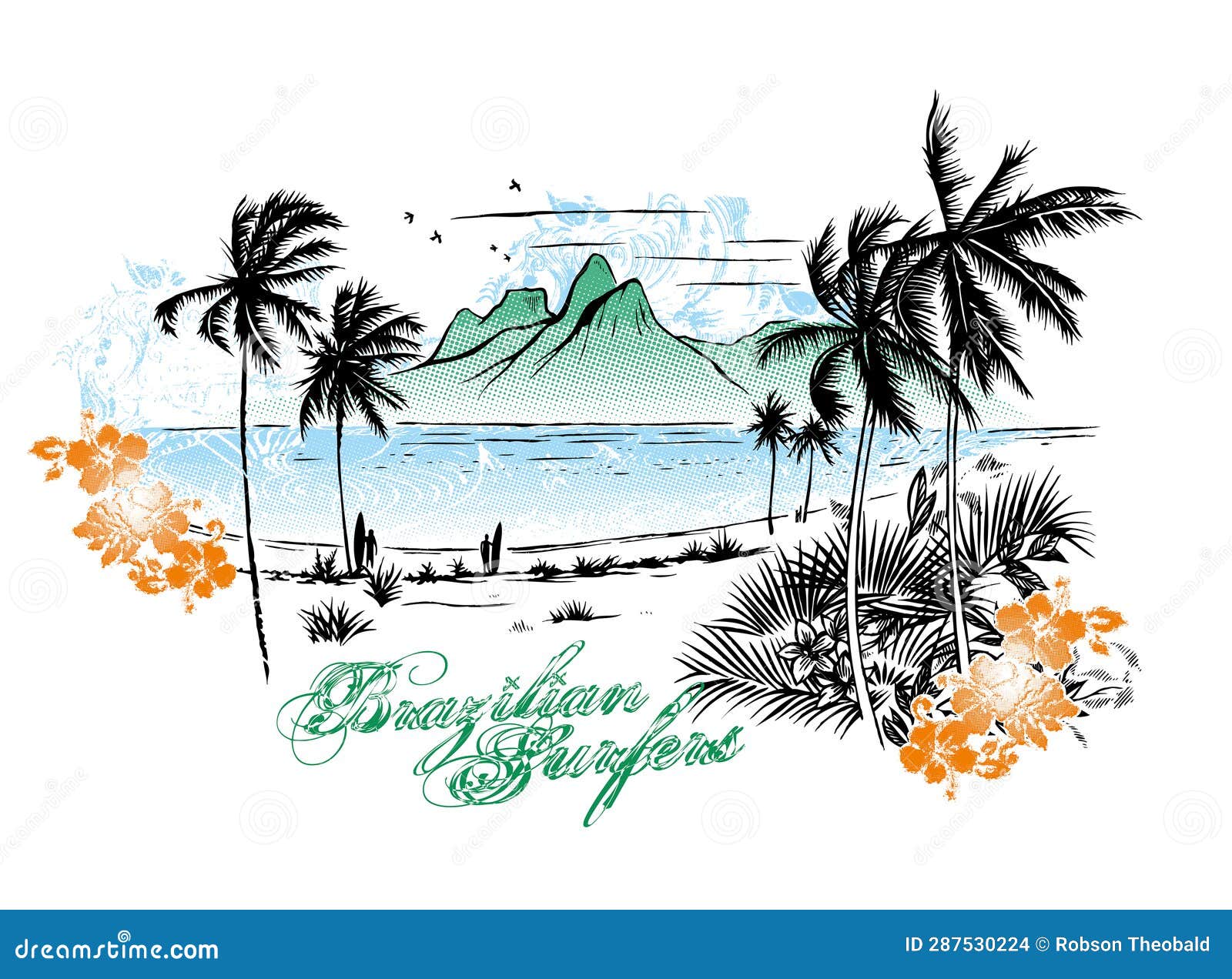 Brazilian surfers. stock vector. Illustration of mountains - 287530224