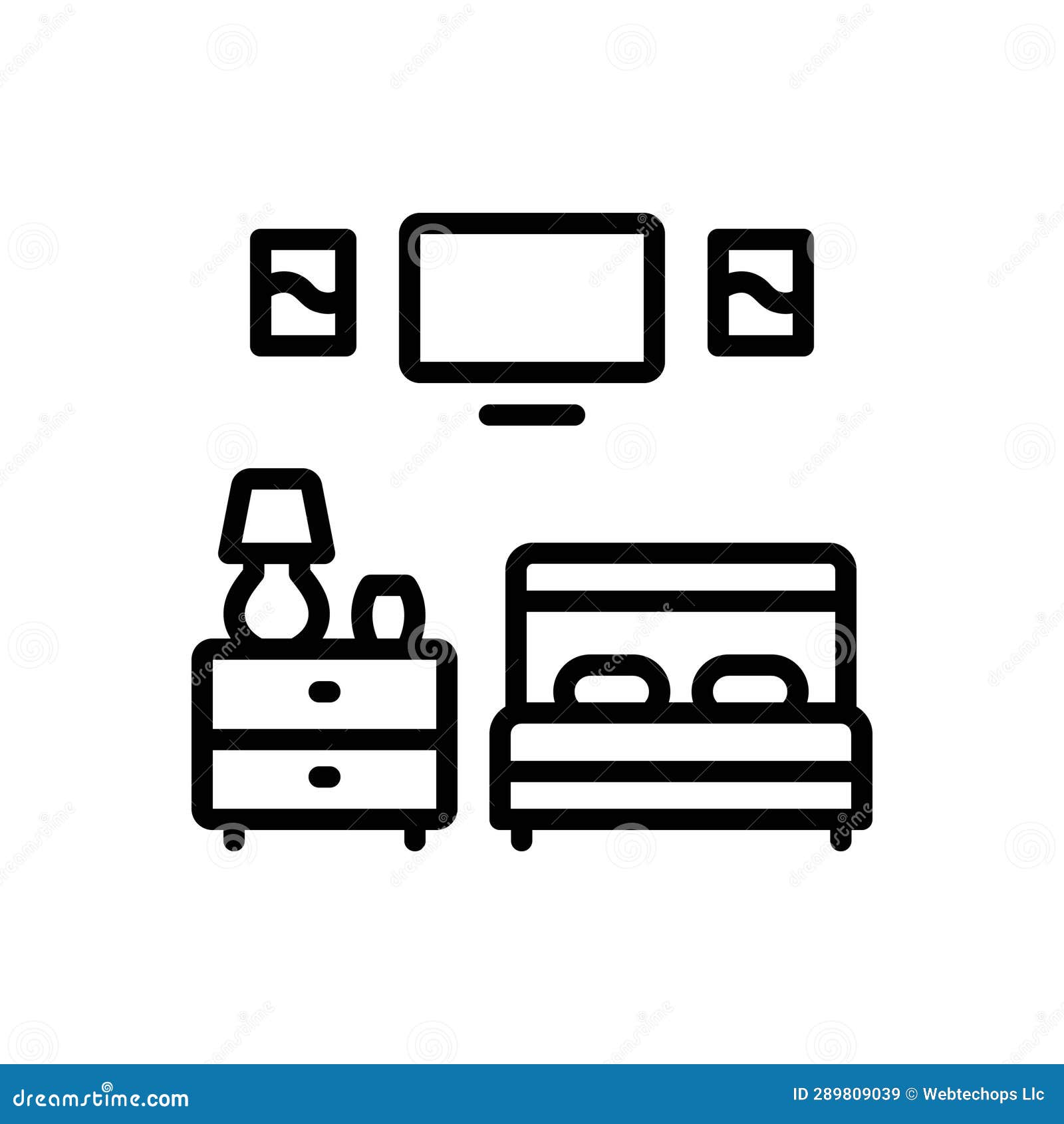 Black Line Icon for Guest Bedroom, Cozy and Dwelling Stock Illustration ...