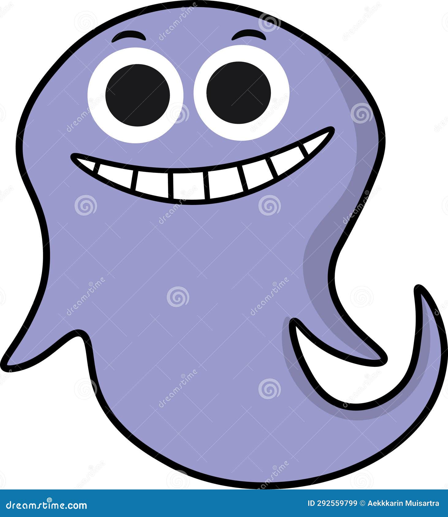 Cute Blue Cartoon Little Ghost Smiling Tooth Sees Stock Vector ...