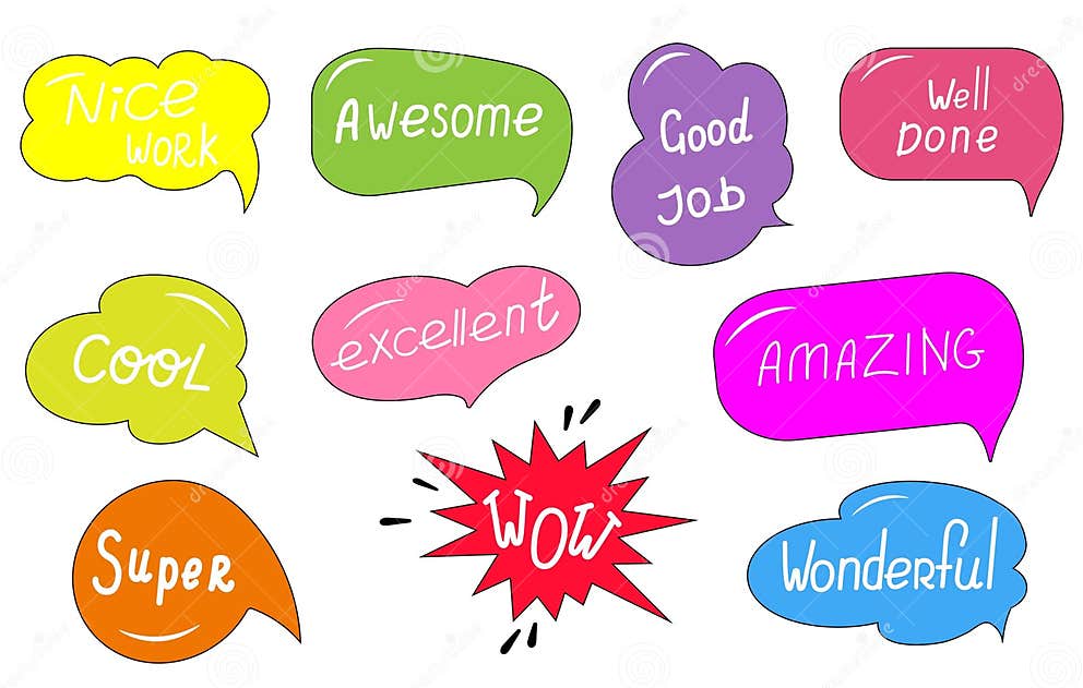 Cartoon Colored Speech Bubble with Handwritten Short Phrases. Stock ...