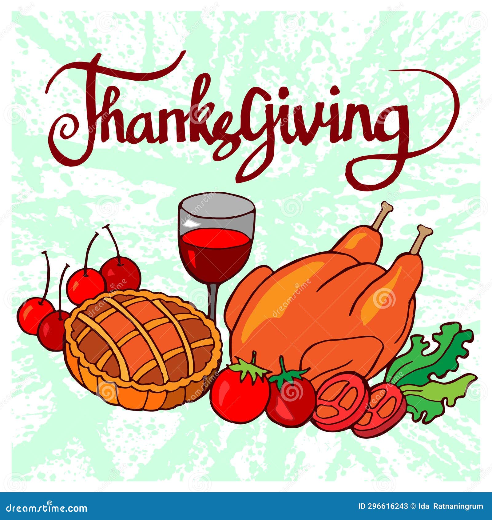 Thanksgiving Hand Drawn Turkey Illustration on Abstract Background ...