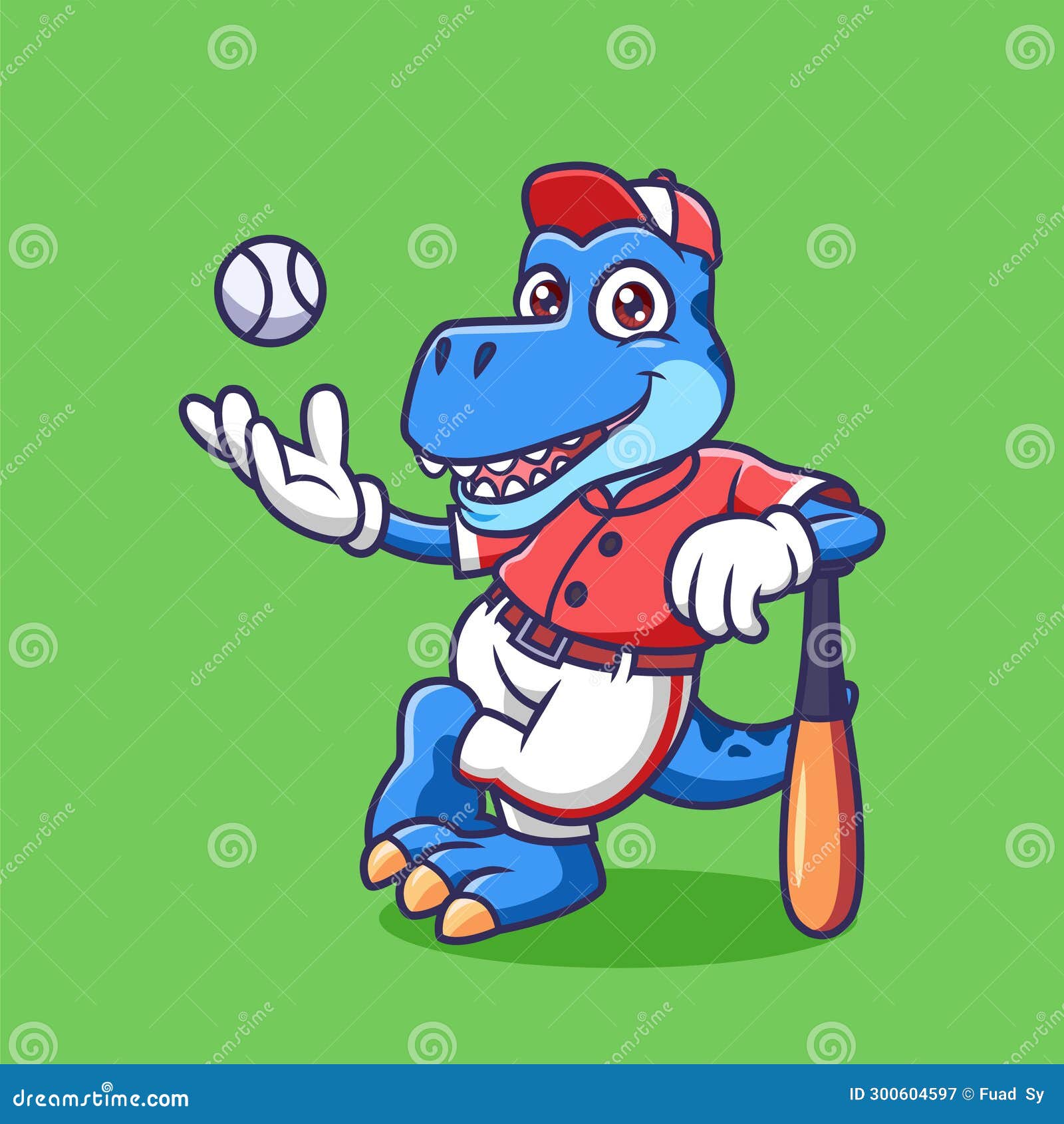 Cute T-rex Dinosaur As a Baseball Player Animal Cartoon Character ...