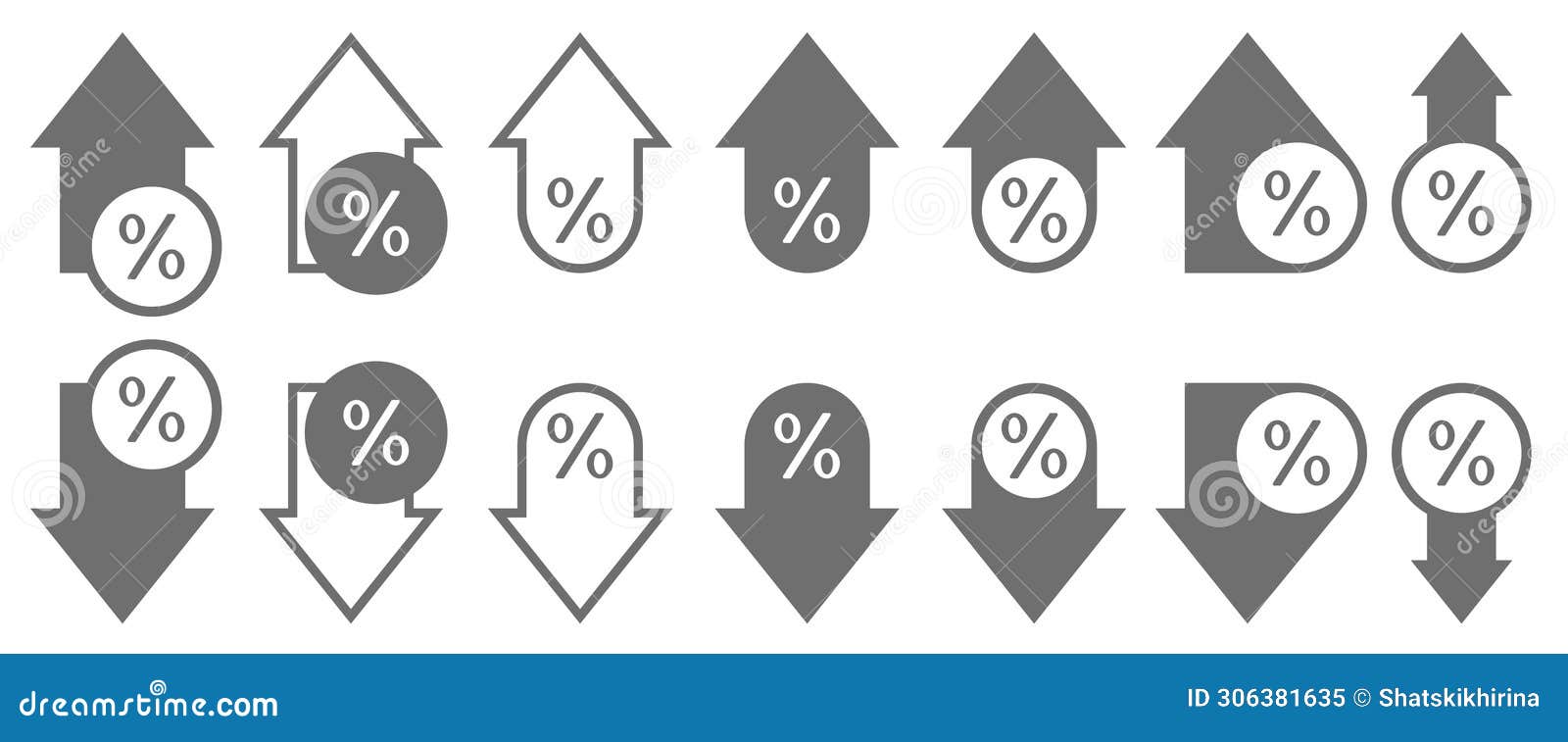 Set of Gray and White Percentage Arrows. Increase and Decrease, Growth and Reduce Concept Stock ...