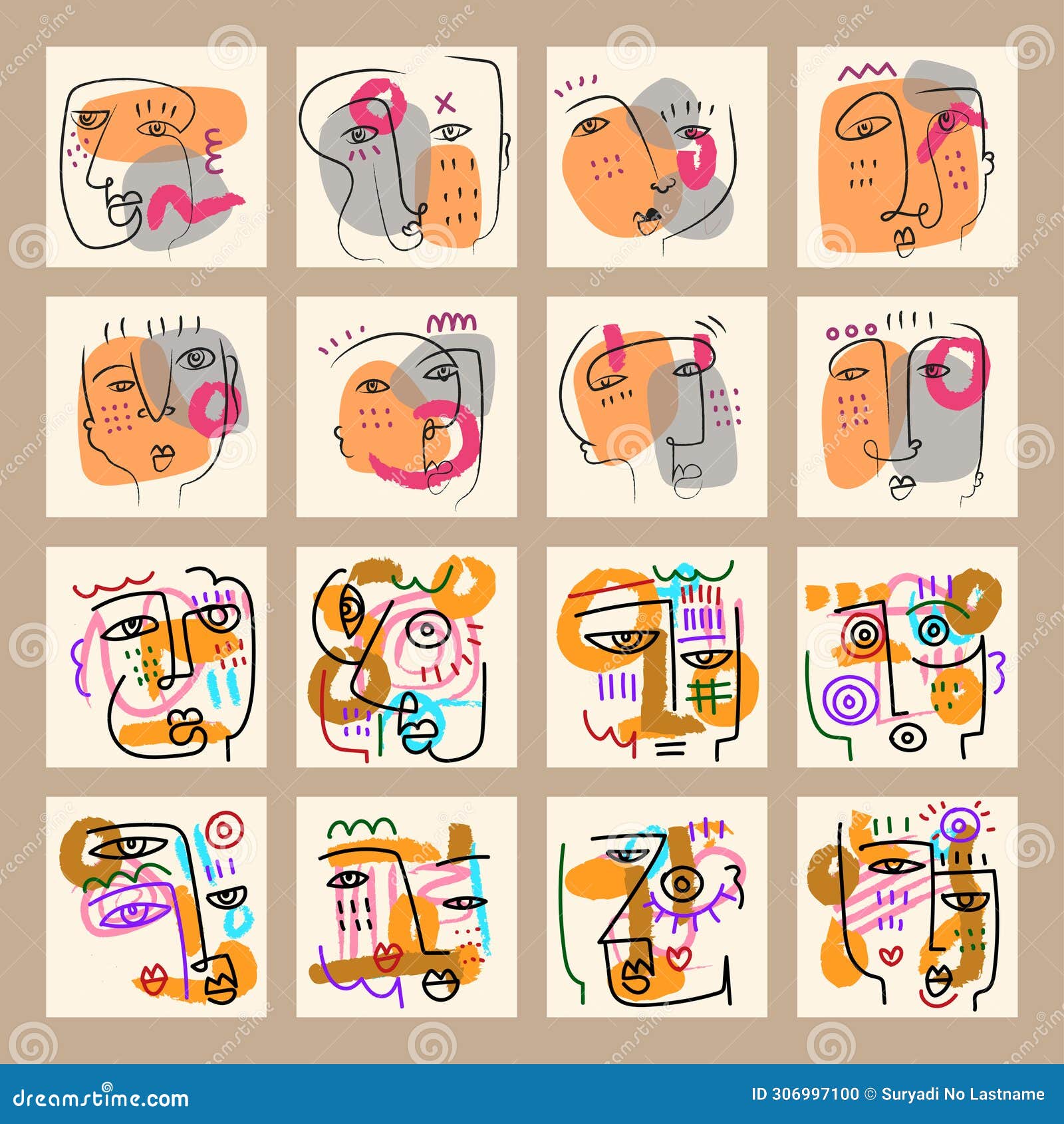 Abstract Face Portrait People Wall Art, Art Print. Stock Vector ...