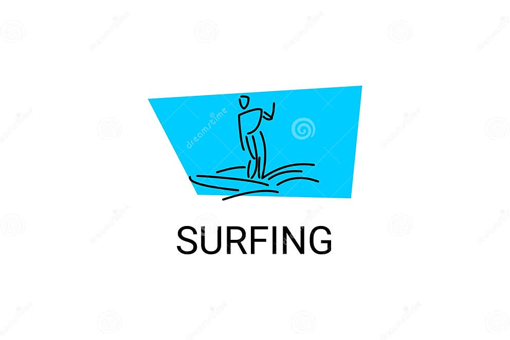 Surfing Sport Vector Line Icon. a Surfer is Surfing in the Sea Stock ...