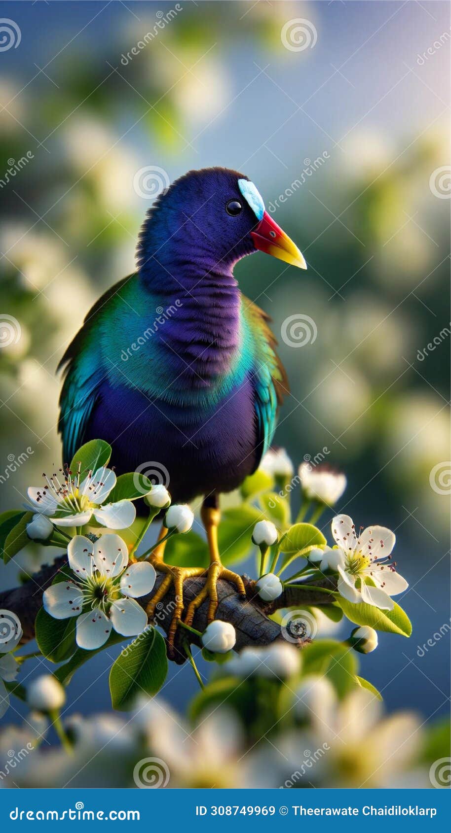 A Purple Gallinule on a Callery Pear Tree Stock Illustration ...