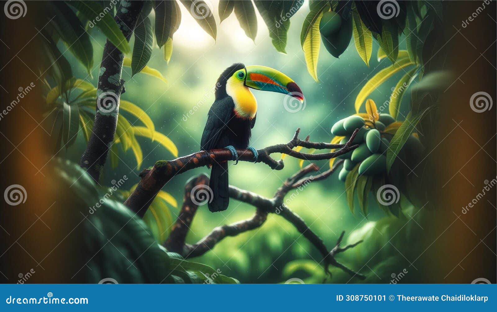 A Keel-billed Toucan on a Mango Tree Stock Illustration - Illustration ...