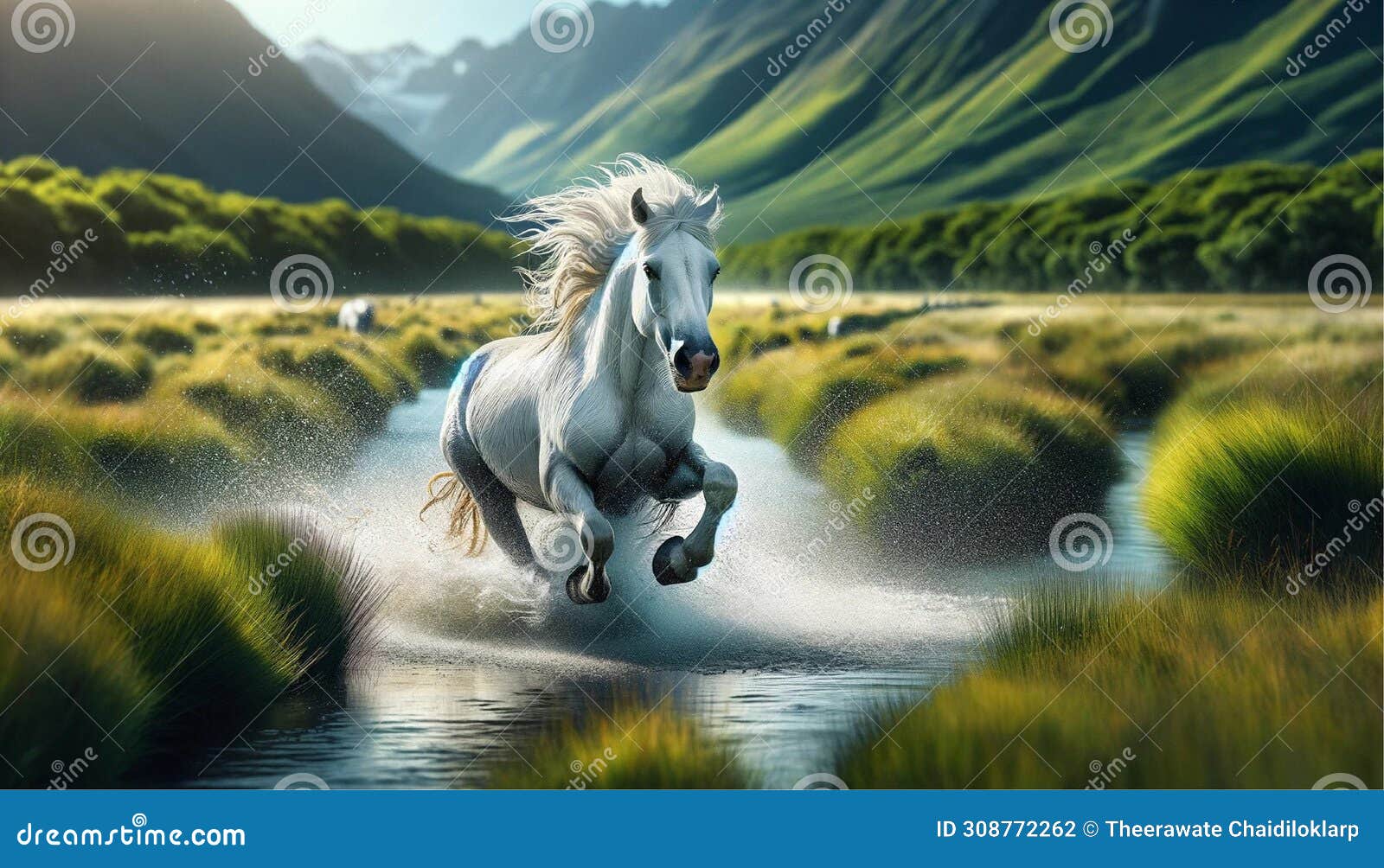 A White Broncos Running Across a Grassy Plain Stock Illustration ...
