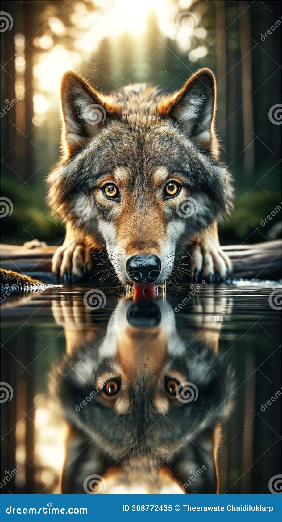 A Wolf Drinking Water from a Canal Stock Illustration - Illustration of ...