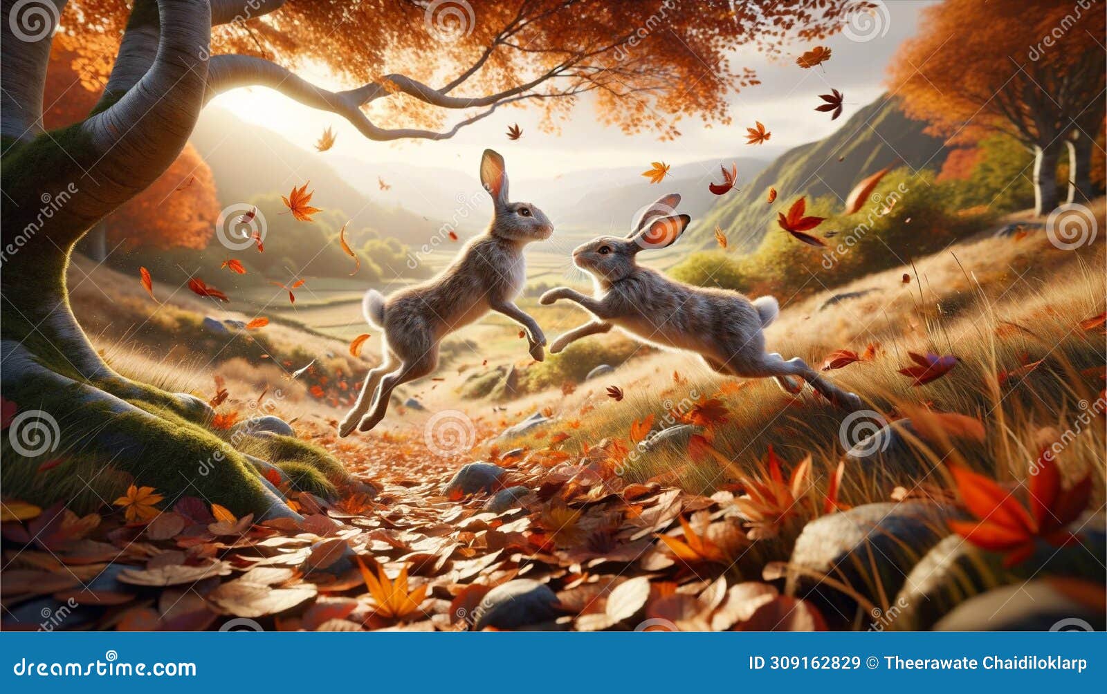 Two Rabbits Playfully Chasing Each Other in Mid-airout Stock ...