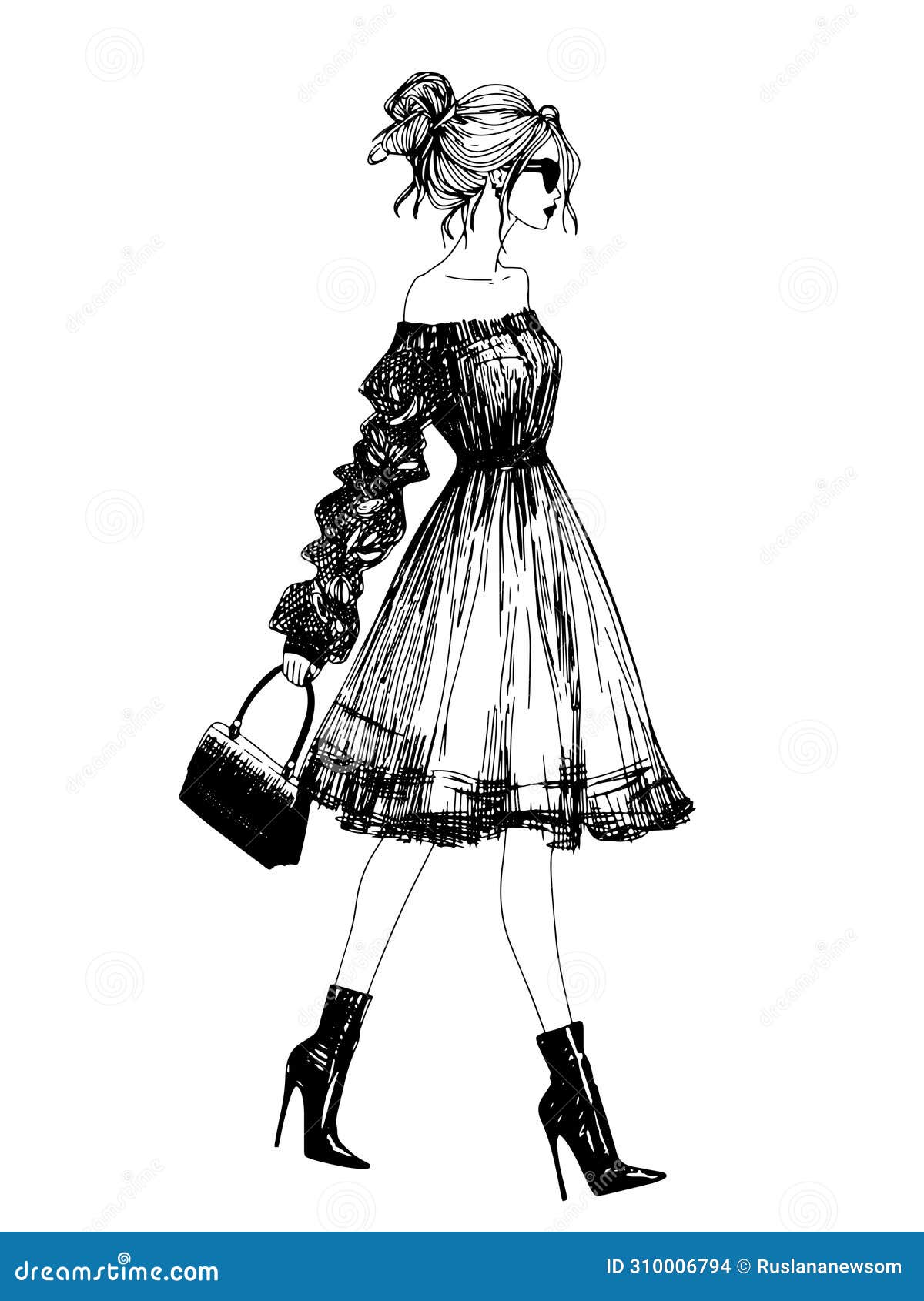 Fashion Model Illustration Fashion Woman Runway Sketch Ink Pen Drawing ...