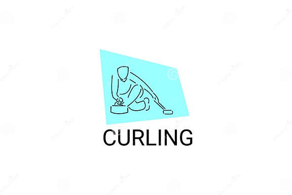 Curling Sport Vector Line Icon. Sportman with Curling Stones, Equipment ...