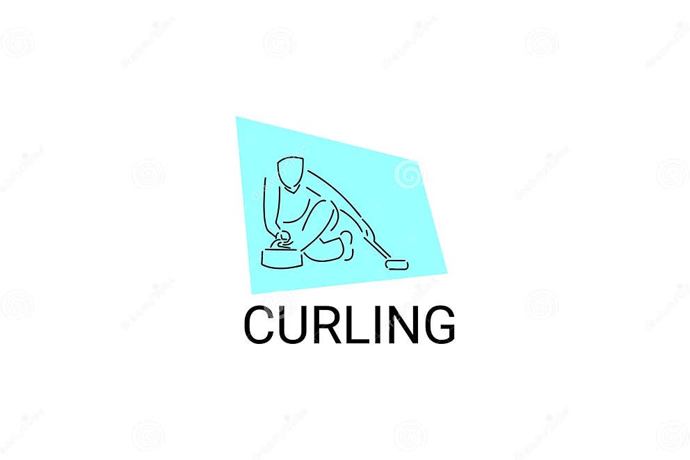 Curling Sport Vector Line Icon. Sportman with Curling Stones, Equipment ...