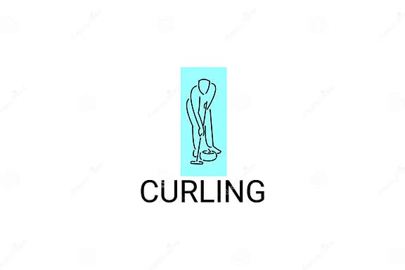 Curling Sport Vector Line Icon. Sportman with Curling Stones, Equipment ...