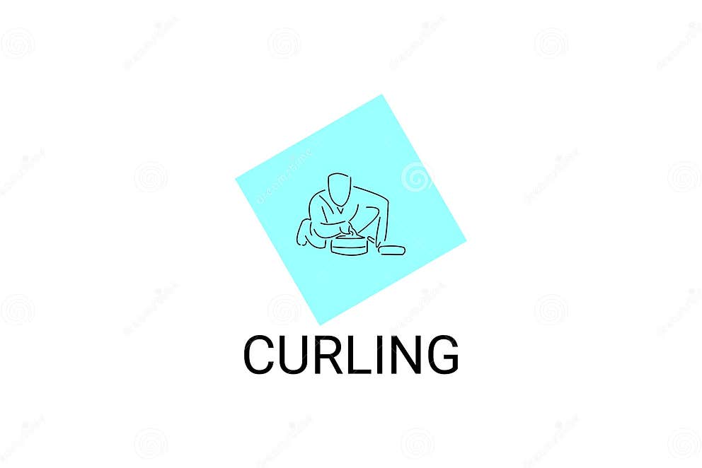 Curling Sport Vector Line Icon. Sportman with Curling Stones, Equipment ...