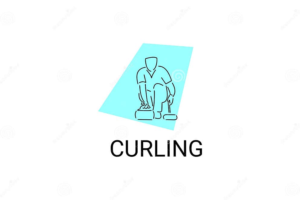 Curling Sport Vector Line Icon. Sportman with Curling Stones, Equipment ...