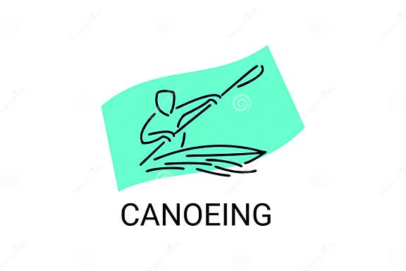 Canoeing Sport Vector Line Icon. Sportman an Athlete Rowing a Canoe in ...