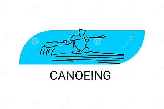 Canoeing Sport Vector Line Icon. Sportman an Athlete Rowing a Canoe in ...