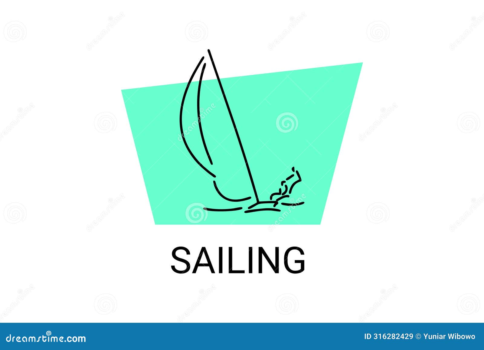 Sailing Sport Vector Line Icon. Athlete is Sailing on a Ship in the Sea ...