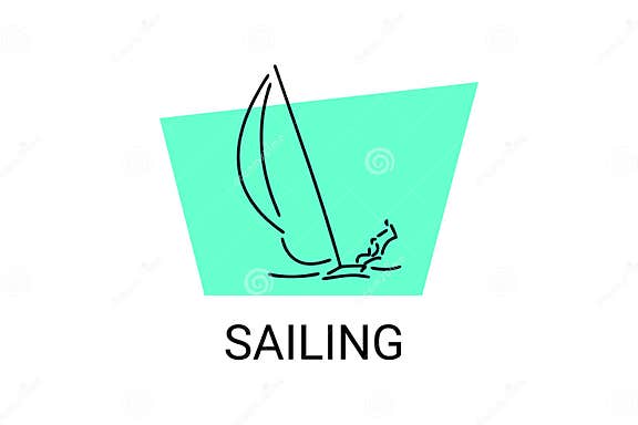 Sailing Sport Vector Line Icon. Athlete is Sailing on a Ship in the Sea ...