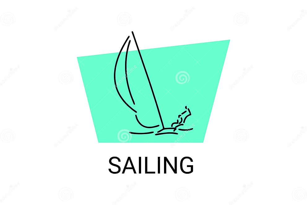 Sailing Sport Vector Line Icon. Athlete is Sailing on a Ship in the Sea ...