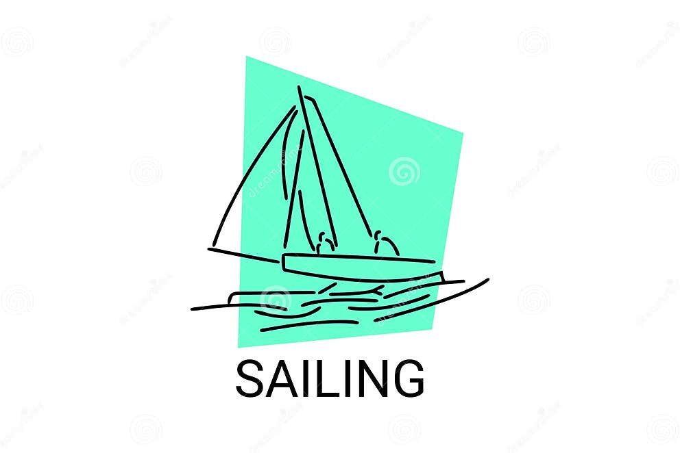 Sailing Sport Vector Line Icon. Athlete is Sailing on a Ship in the Sea ...